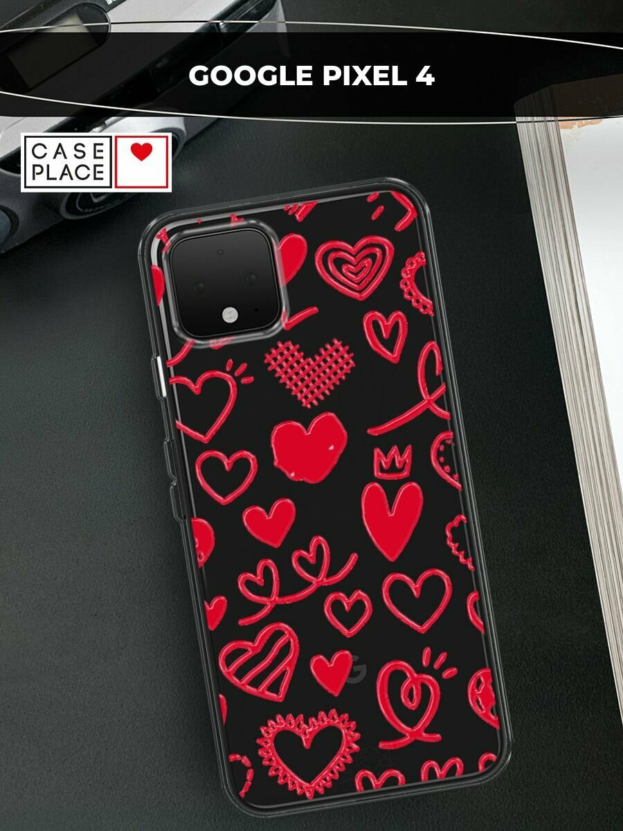Чехол на Google Pixel 4 / Гугл Пиксель 4 с принтом "Разные сердечки"
