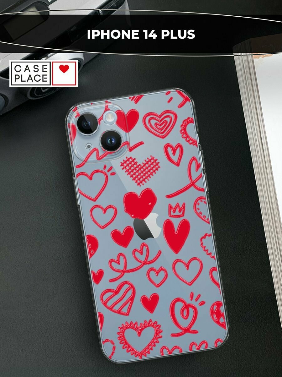 Чехол на Apple iPhone 14 Plus / Айфон 14 Плюс с принтом "Разные сердечки"