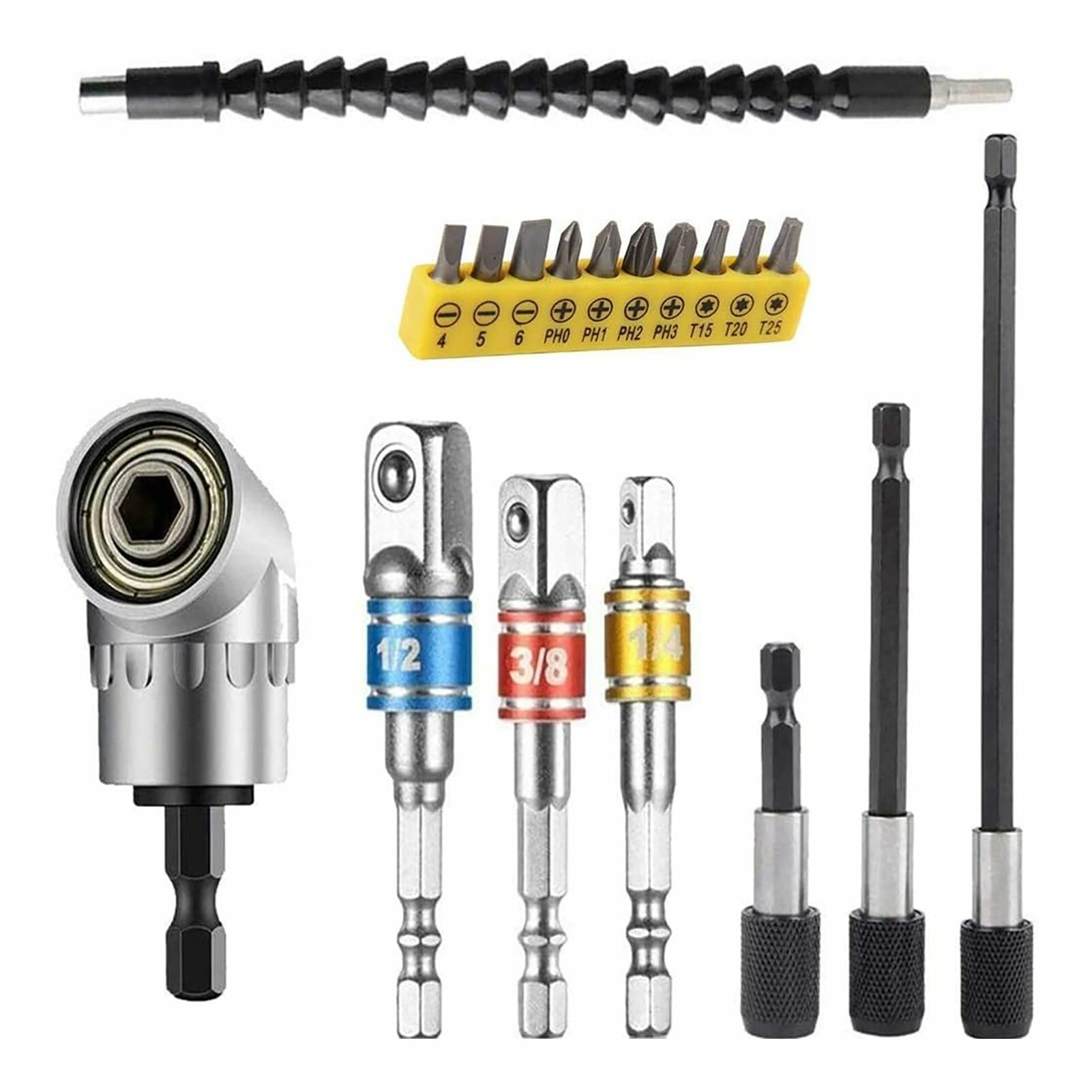 Набор гибких удлинителей 18шт, шарнирные гнезда 105 , 1/4-1/2", с насадкой