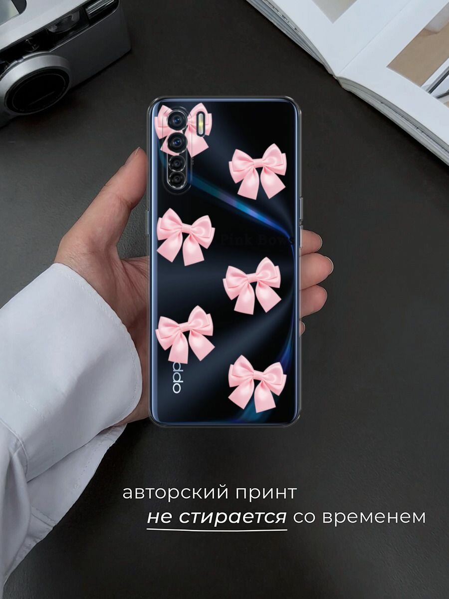 Чехол на Oppo A91/Reno 3 / Оппо A91/Рено 3 с принтом "Pink Bows", прозрачный — фото 1