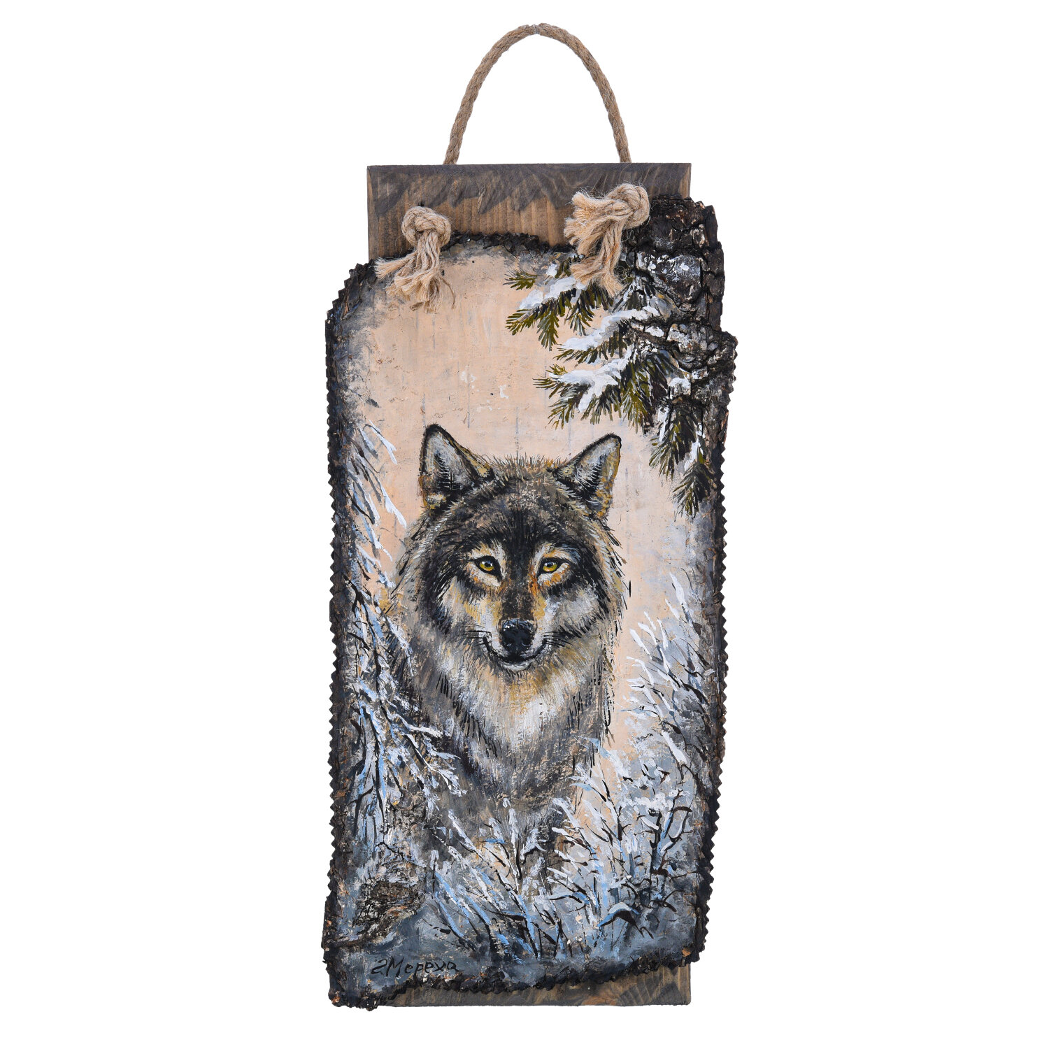 Картина на бересте "Волк" 17х40 см