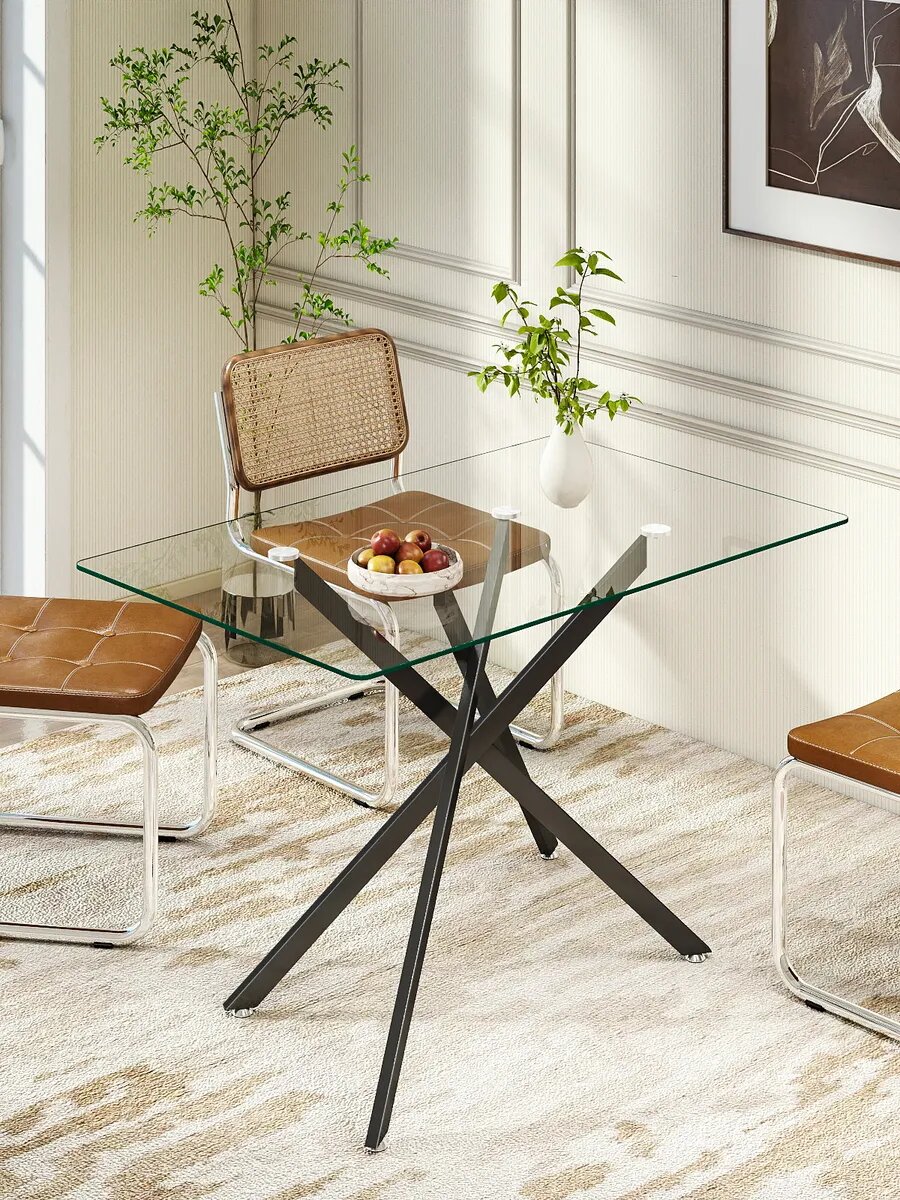 Стол обеденный из закаленного стекла, металлические ножки RDT1100-B, 110х70х75 см