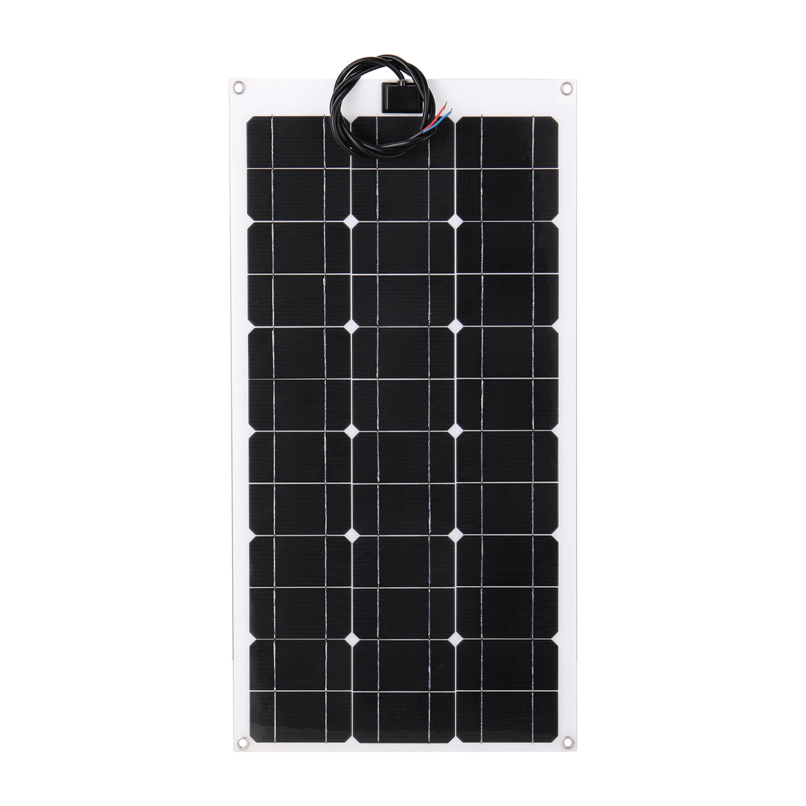 Панель солнечная монокристаллическая 80Вт гибкая для мотодома, каравана, лодки, черный цвет, рабочее напряжение 17.5В±0.3В, рабочий ток 4.1А±0.15А, короткозамычный ток 4.3А±0.15А, напряжение открытого цикла 21В±0.8В, температура эксплуатации -40°C до