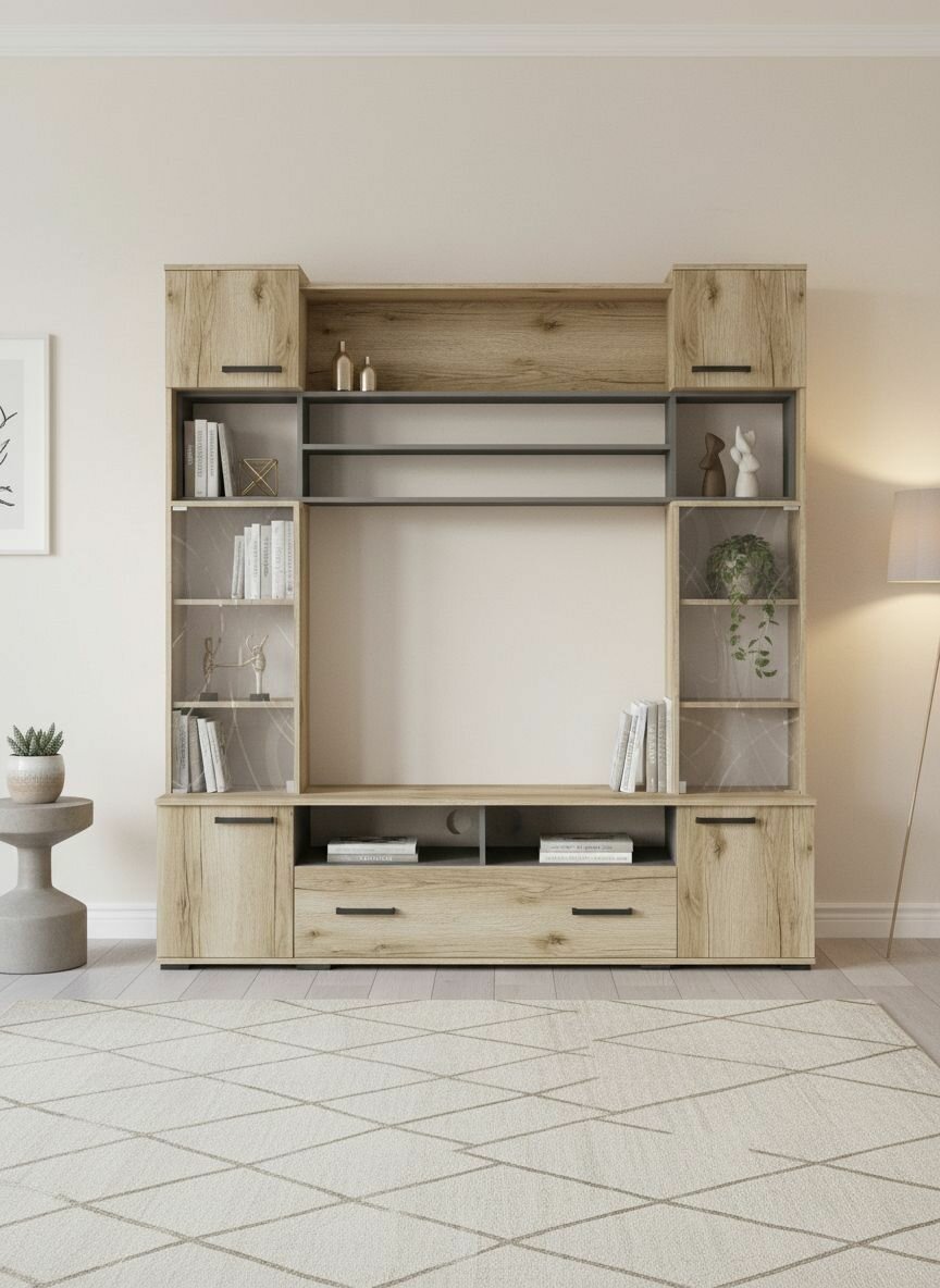 ARNIKA Стенка в гостиную, 190см, Дуб Делано, Графит серый