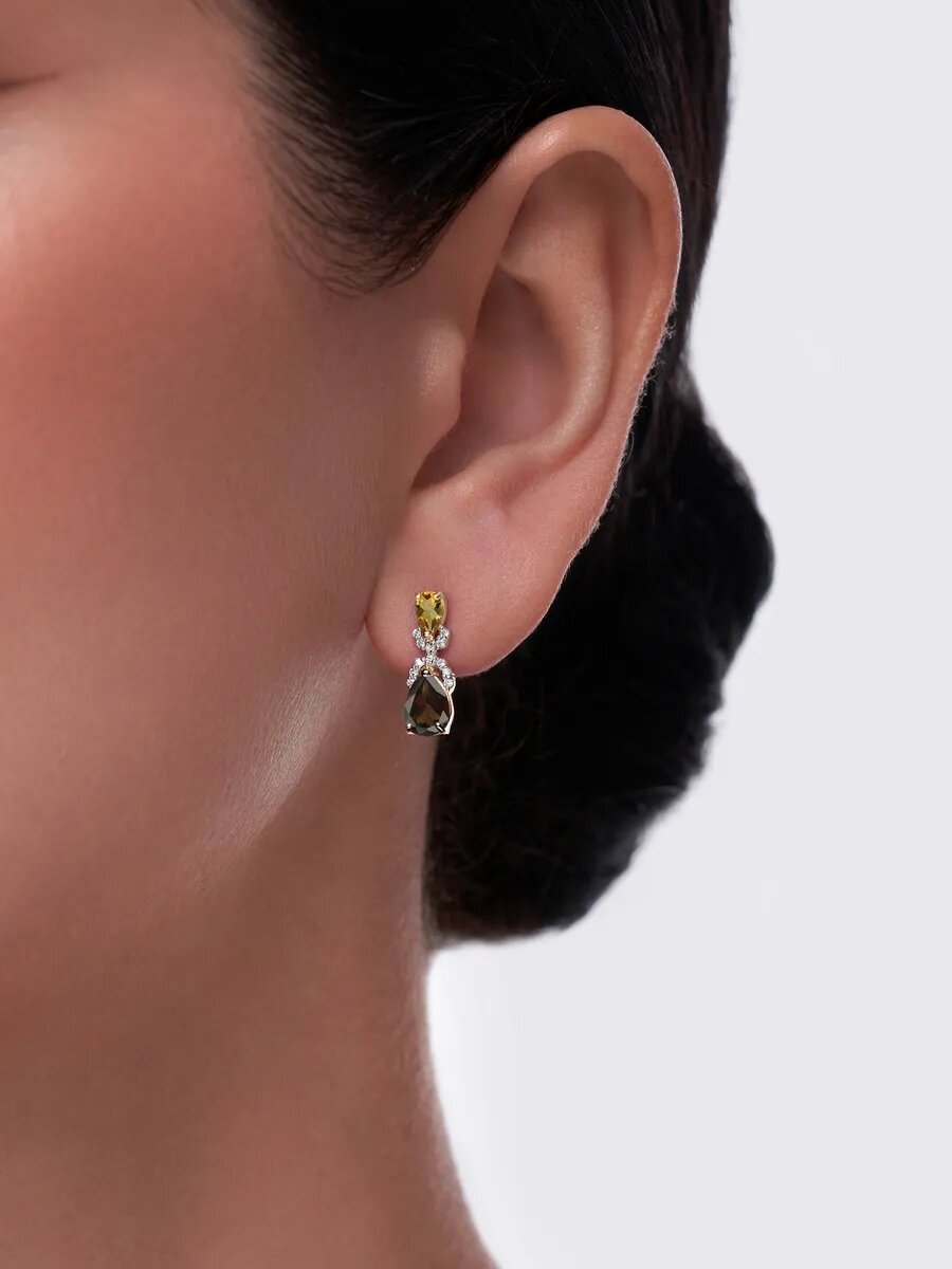 Серьги VALTERA, серебро, 925 проба, фианит, , золотистый, коричневый — фото 1