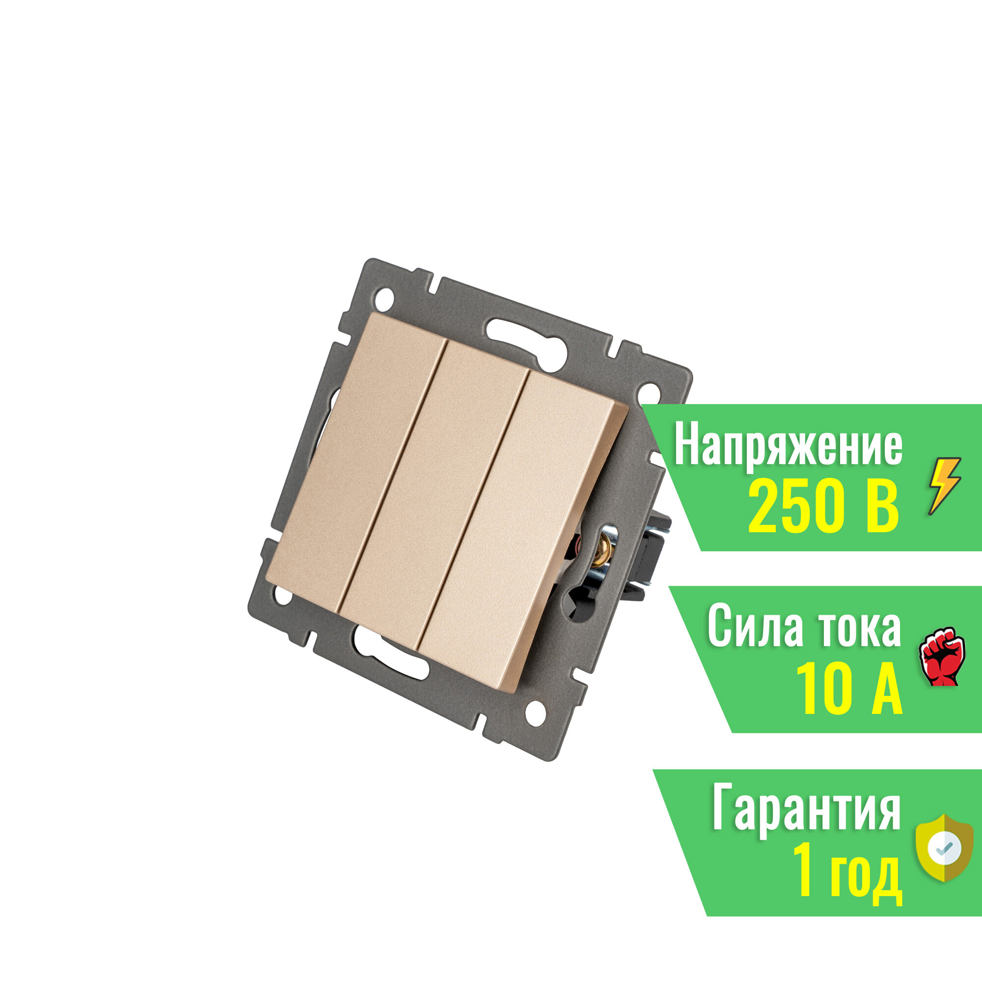 Механизм выключателя трехклавишный непроходной SWT-MK03-PL-GD-V (250V, 10A) (Arlight, -) 049899