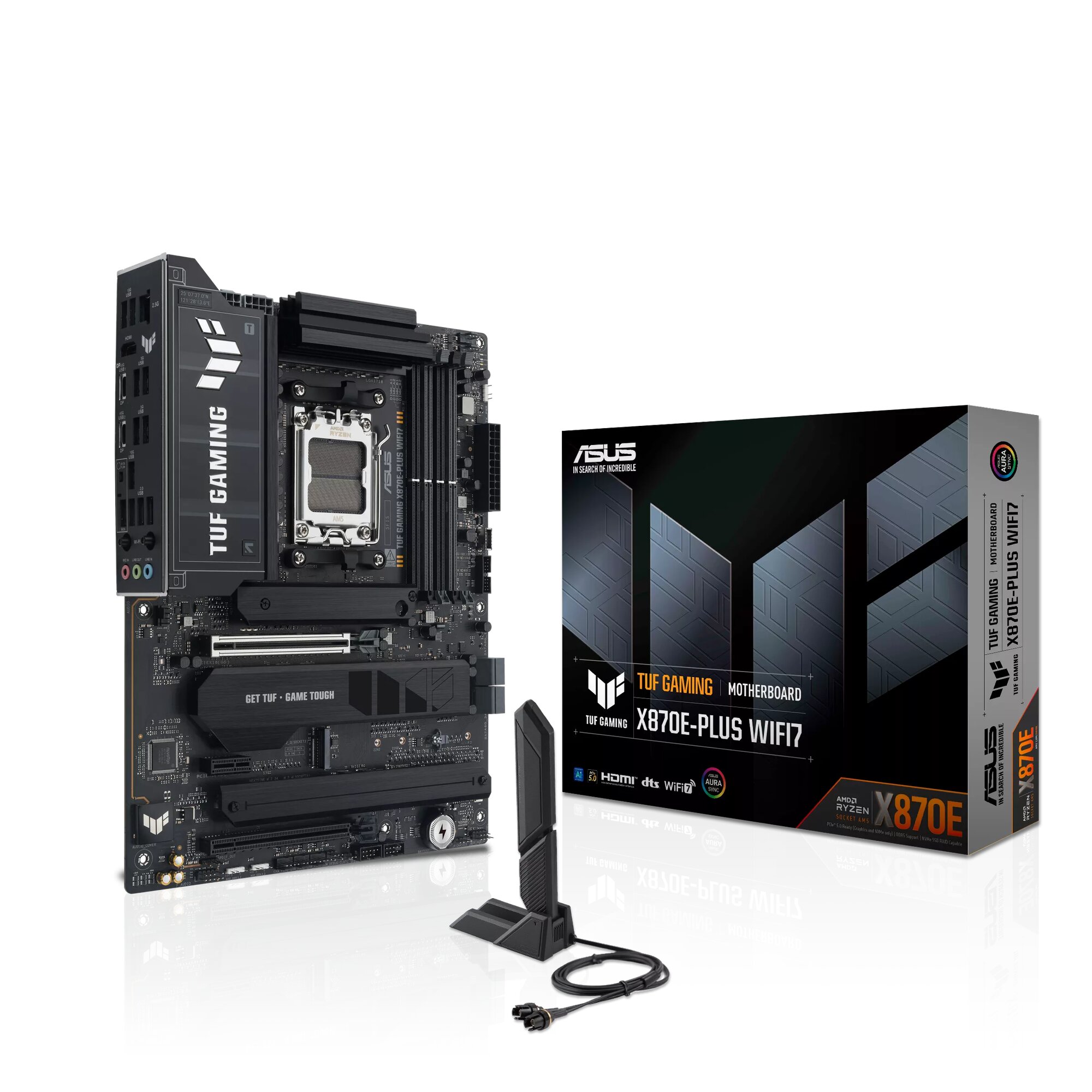 Материнская плата ASUS TUF GAMING X870E-PLUS WIFI7 (AM5/AMD X870E/4xDDR5/2xPCI-Ex16/PCI-Ex1/4xM.2/SB/Wi-Fi/BT/HDMI/ATX)
