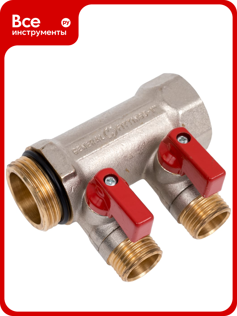 Коллектор с шаровыми кранами STOUT Smb 6210 011202 1", 2 отвода 1/2"