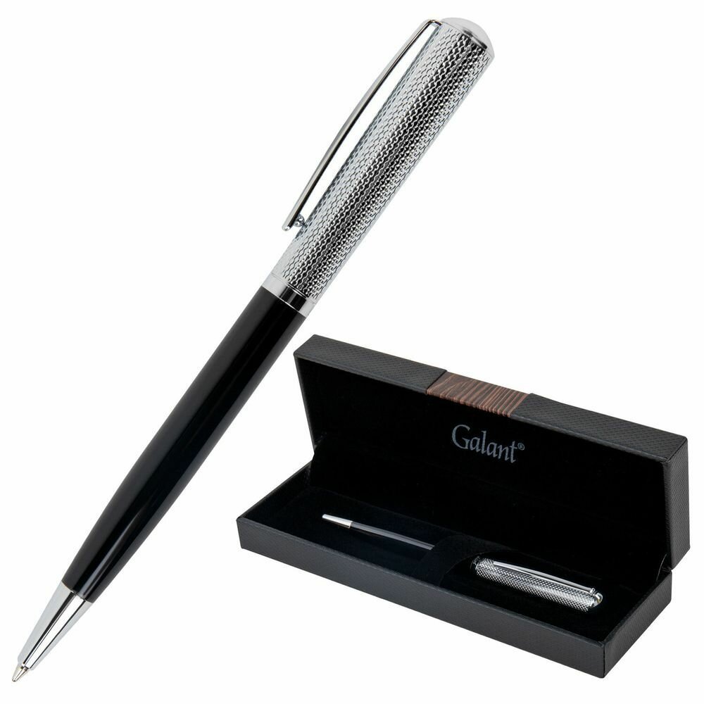 Ручка подарочная шариковая GALANT "Hector", корпус черный/серебро, детали серебро, узел 0,7 мм, линия письма 0,5 мм, синяя