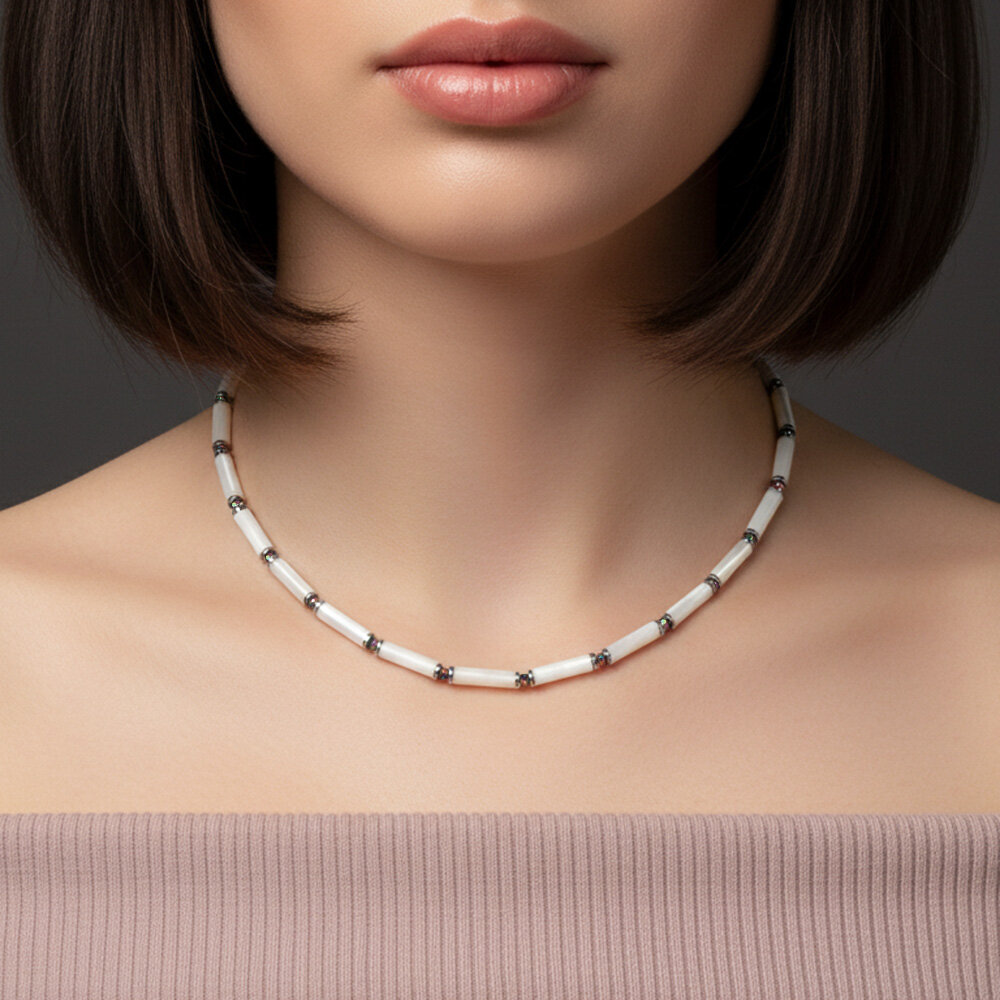 Чокер, гематит, перламутр