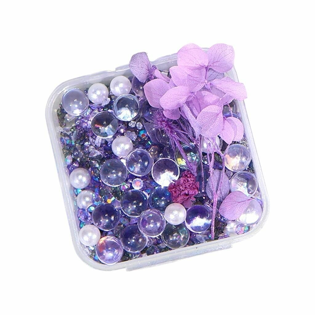 Натуральная композиция из смолы с цветами, стеклянными бусинами, жемчугом и декоративными камнями, - 4