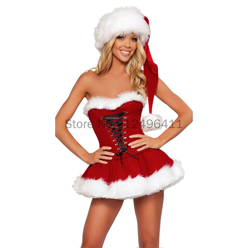 Женский костюм Деда Мороза красный полиэстер S