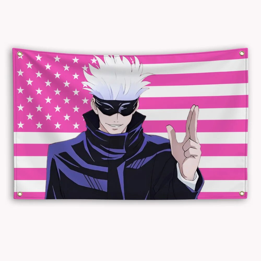 Флаг аниме Jujutsu Kaisen розовый Gojo Satoru Черный, 90x150cm(35x59in), 81JDQ0003