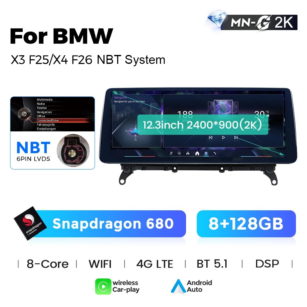 MEKEDE Android 14 Qualcomm Snapdragon 685 для BMW X3 F25 X4 F26 CIC NBT EVO Systems Автомобильный радиоприемник Мультимедийный стереоплеер GPS DSP