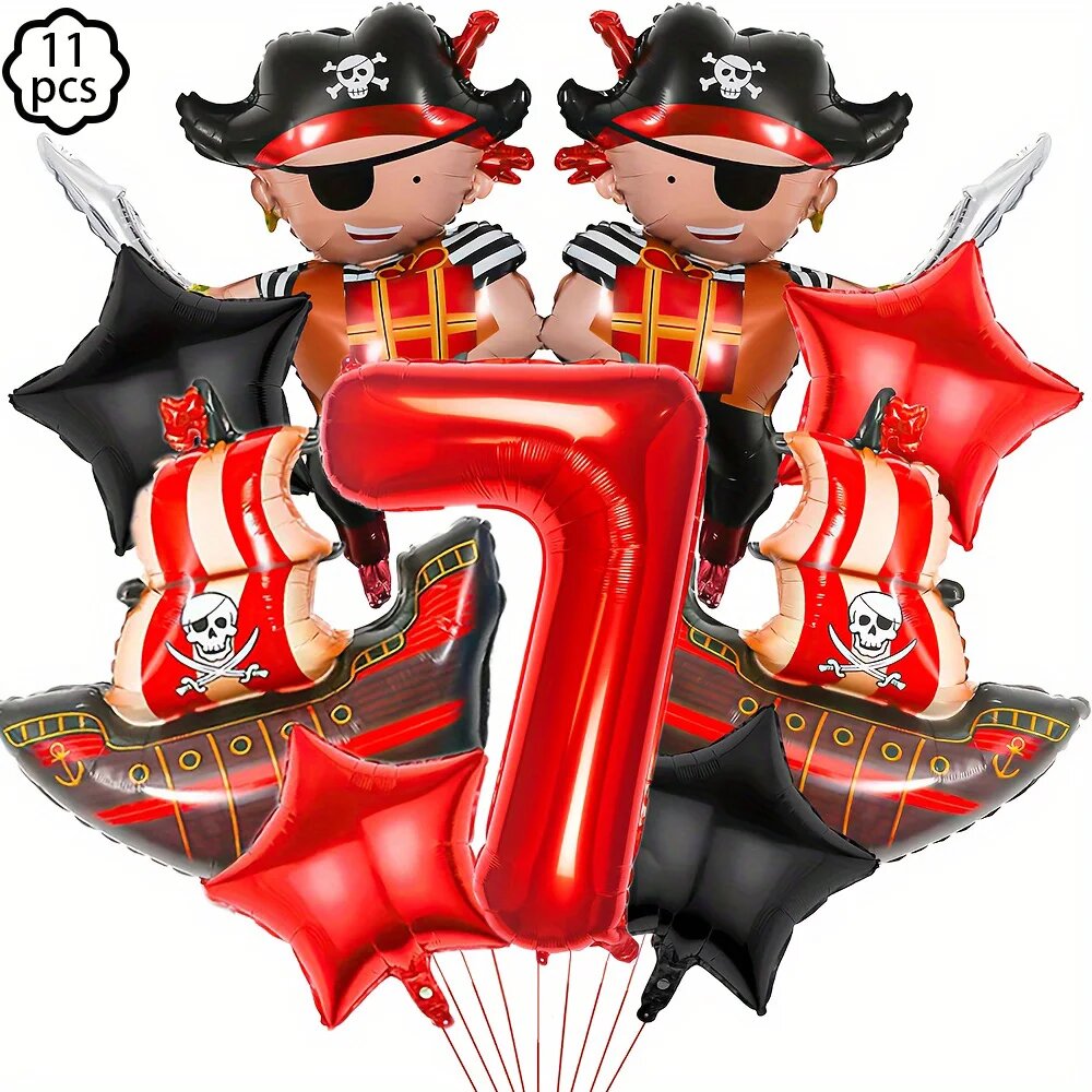 Пиратский набор шаров на 7 лет, 11 шт, красный