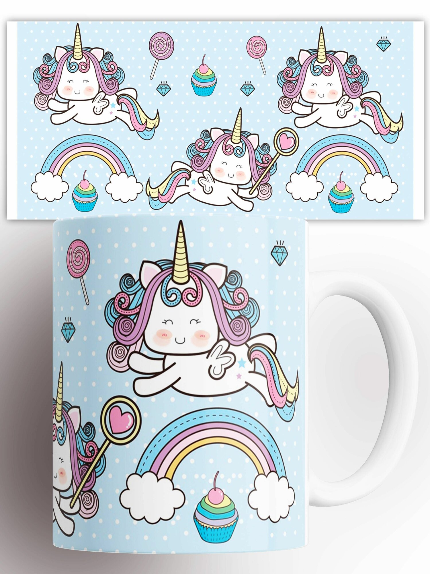 Кружка с принтом Единорог с радугой 330 мл