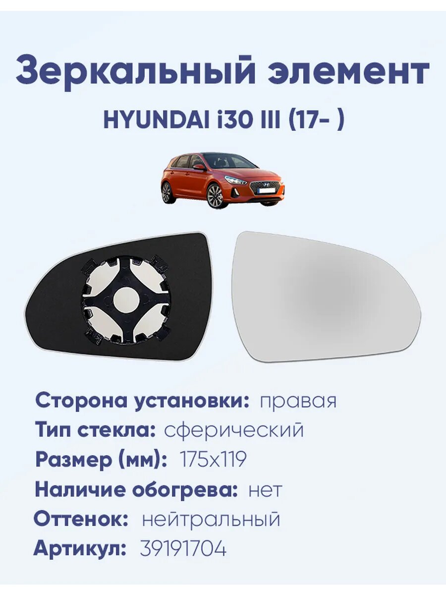 Зеркальный элемент правый HYUNDAI i30 III (17- )A39191704