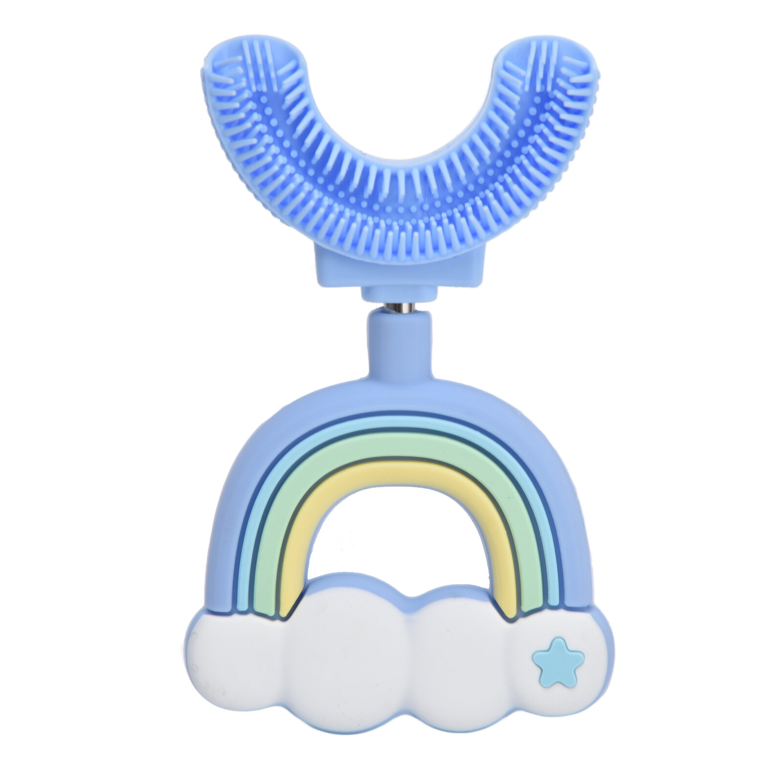 U-образная зубная щетка с мультяшным узором, пищевая силиконовая зубная щетка на весь рот для детей, синяя, от 6 до 12 лет