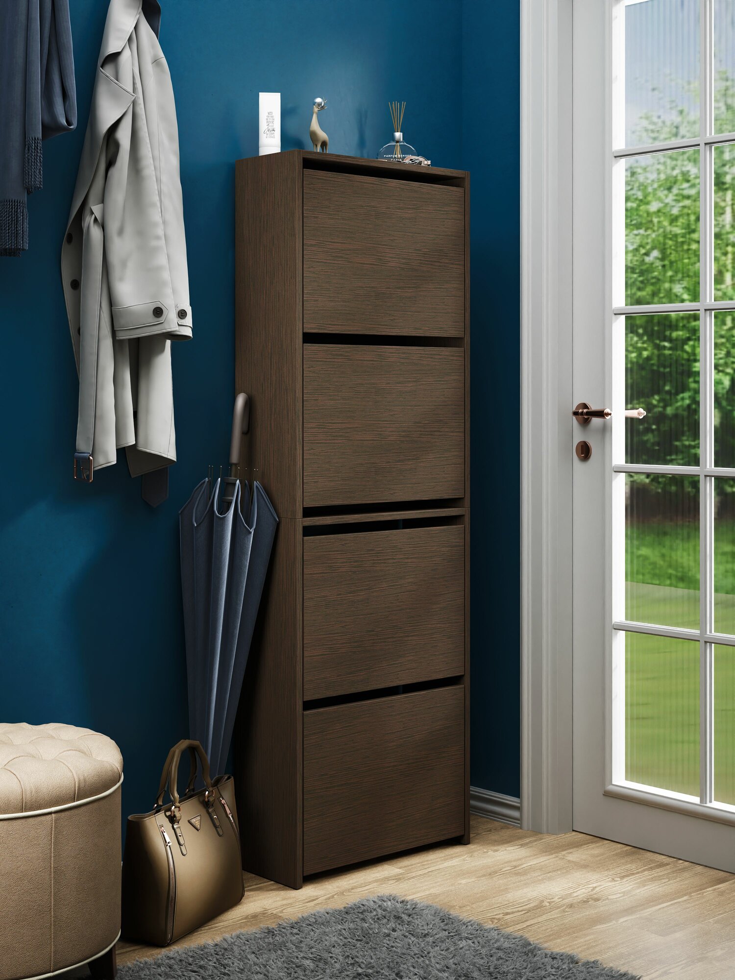 Обувница Лаура-8 венге в прихожую, тумба для обуви, закрытая деревянная, этажерка, полки, высокая ЛДСП, галошница