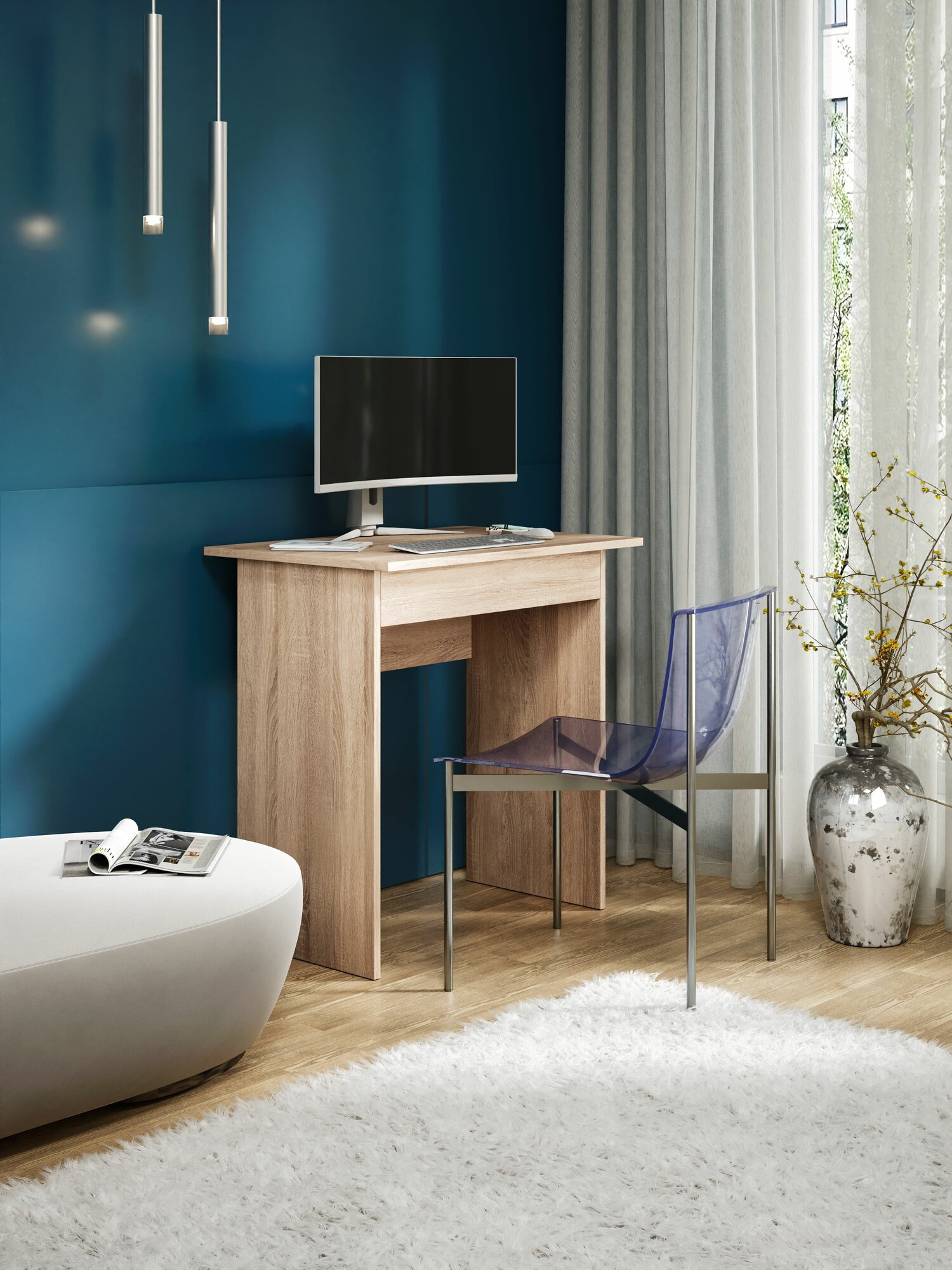 Стол Турин-2 сонома письменный, компьютерный, для офиса, для ноутбука, для школьника, с ящиками, для пк