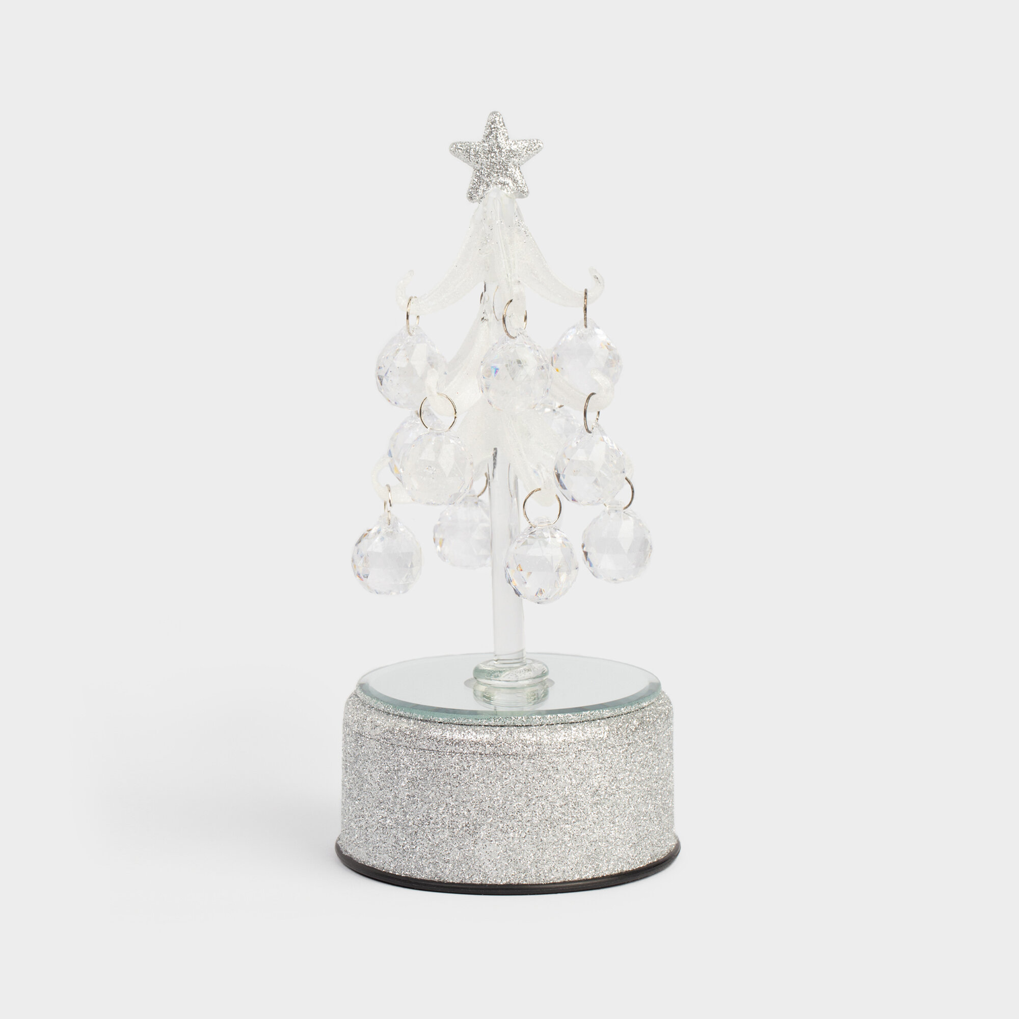 Статуэтка с подсветкой, 18 см, вращающаяся, с подвесками, стекло, серебристая, Christmas vitreous