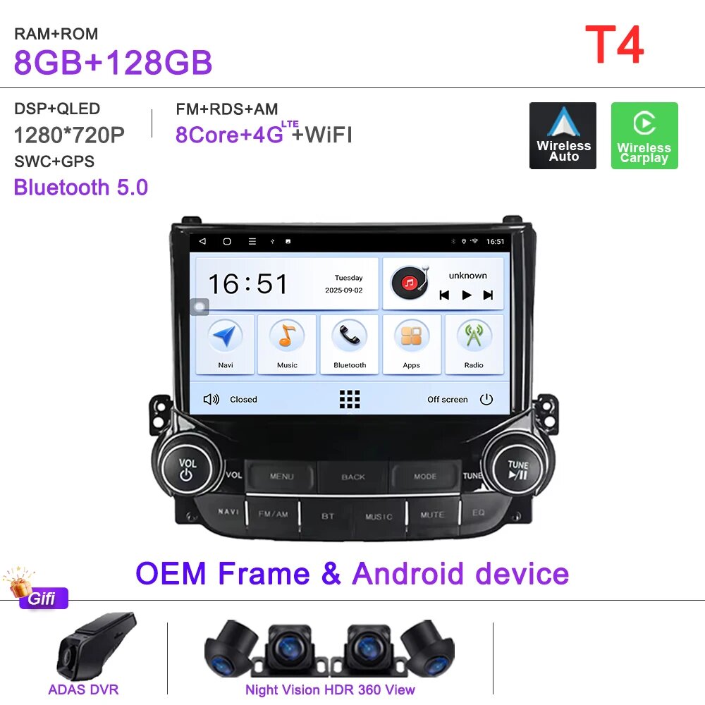 Автомагнитола с DVD, Android 16, для Chevrolet Malibu XL 2012-2015, мультимедийный плеер, GPS-навигация, стереосистема, Bluetooth 8-128G 360