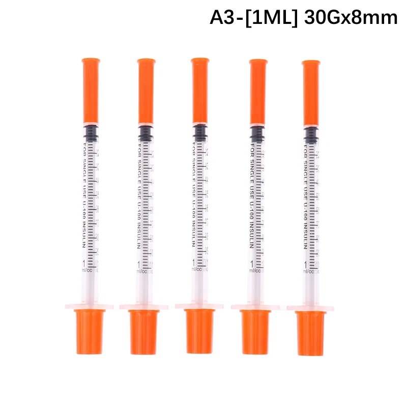 5 шт. 1/0,5/0,3 мл одноразовый пластиковый ветеринарный шприц с оранжевым колпачком, стерильный инсулиновый шприц с иглами для домашних животных, ферм, животных, кошек, собак