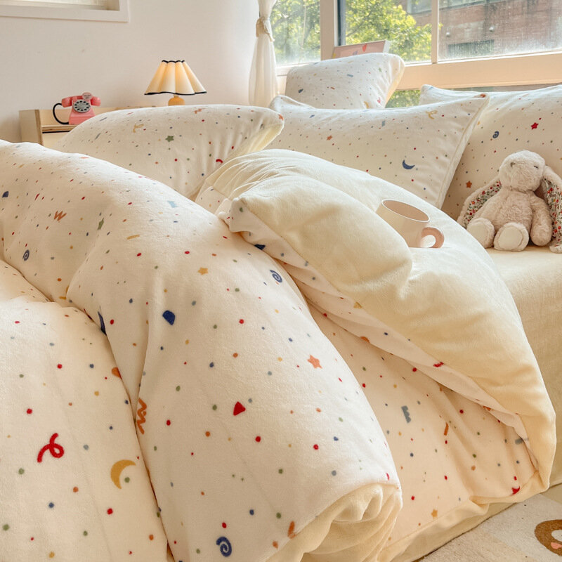 Комплект постельного белья из молочного флиса (4 предмета), простыни и пододеяльник из утолщенного кораллового флиса, зимний флисовый пододеяльник из трех предметов,180*220cm