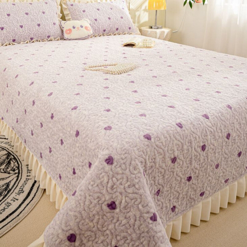 Комплект зимнего постельного белья из утолщенного молочного флиса (3 предмета), нескользящая стеганая простыня, подходит для любого сезона, как чехол для матраса и как базовый слой,200*230cm