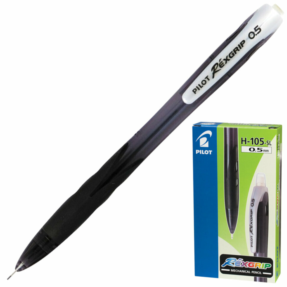 Карандаш механический PILOT Н-105 "Rex Grip", корпус черный, резиновый грип, ластик, 0,5 мм, H-105 B, 180309