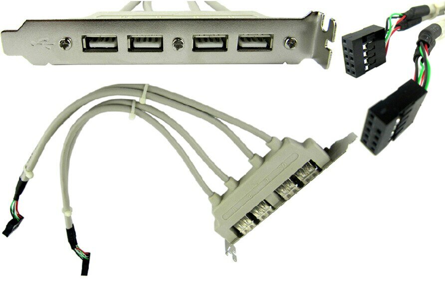 PCI 4 PORTS USB 2.0 A Female Screw to Motherboard 9pin разъем кабеля с кронштейном