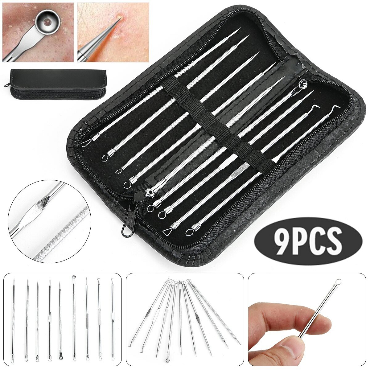 9 шт./упак. Набор инструментов из нержавеющей стали для удаления черных точек - игла для удаления угрей, пятен, комедонов, очищение пор кожи