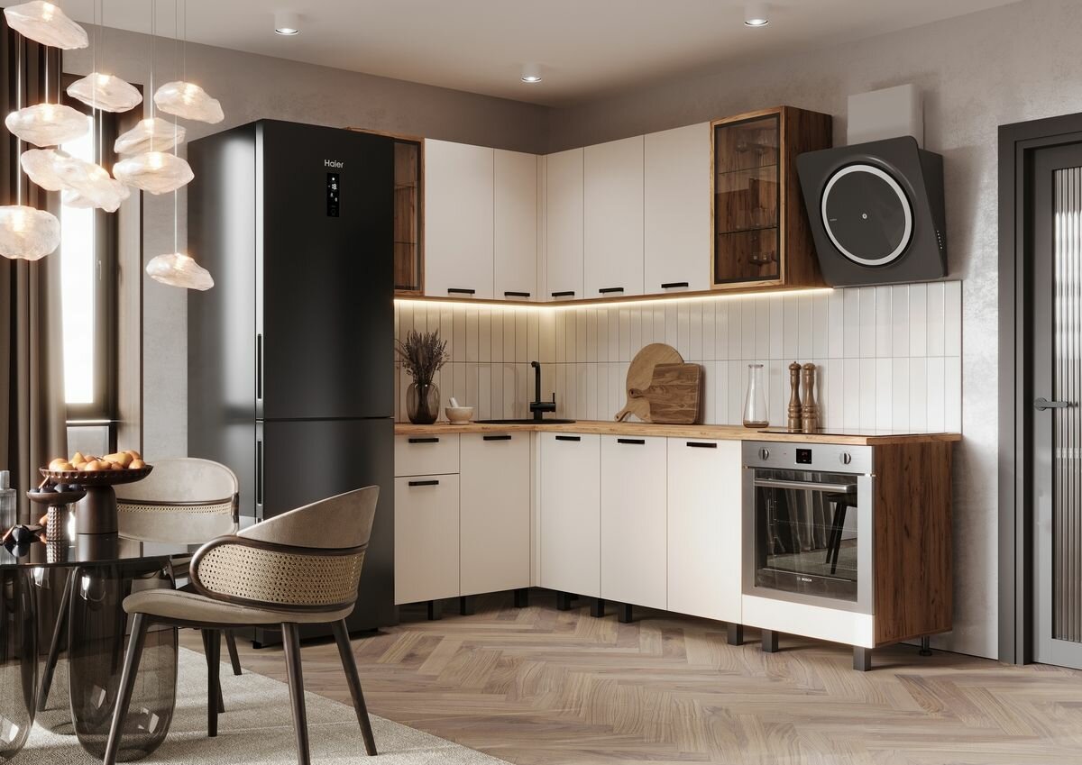 Кухня Техно 1,4 х 2,4 Компоновка №9 Кашемир, Дуб Крафт (Дуб вотан)