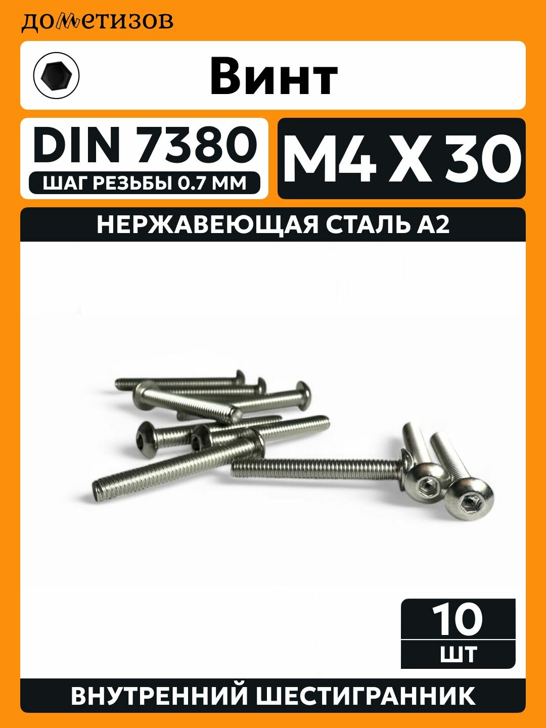 Винт DIN 7380 М 4х30 А2, 10 шт