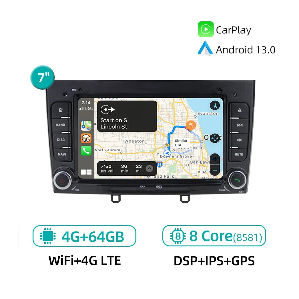 Автомобильный мультимедийный плеер, 7 дюймов, Android 13, 4G, Wi-Fi, B 4G 64G CarPlay 4G