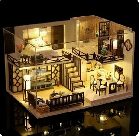 Румбокс. сборная модель дома со светом и куполом, DIY Интерьерный конструктор Hongda "Дом семьи Окамото"