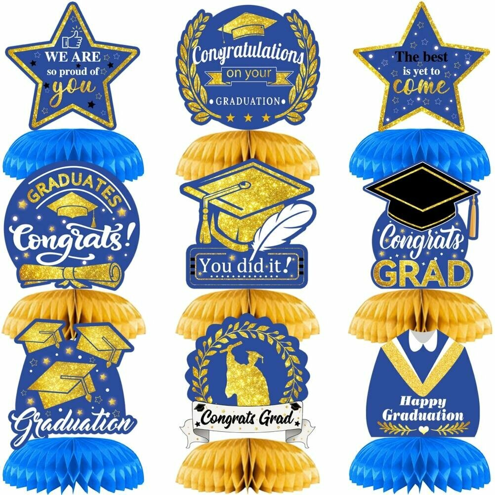 9шт украшений для выпускной вечеринки 2022: поздравления, сотовый центральный элемент, топпер для стола, принадлежности для вечеринки