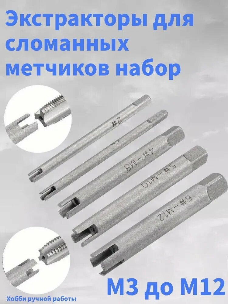 М5 до М12. Экстракторы для сломанных метчиков набор, Экстрактор для винтовых кранов