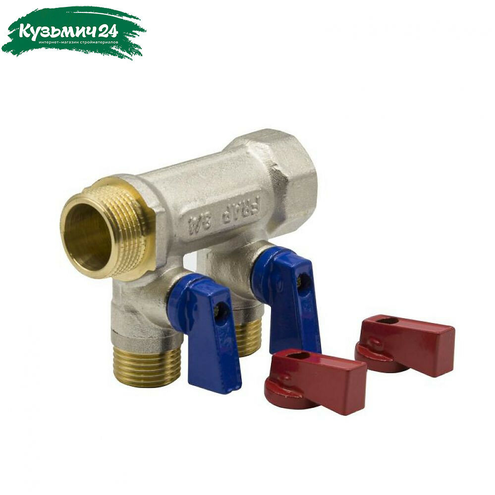 Коллектор с отсечными кранами Frap F402.2 3/4НРх3/4ВНх1/2НР на 2 выхода, 1 шт.