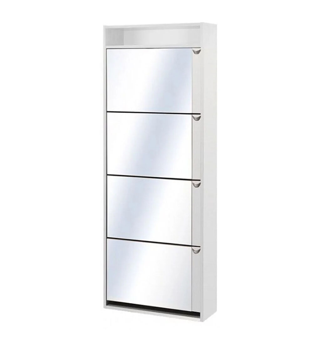 Обувница Комфорт К-4s с зеркалом, белая, 4 отделения, 60x22x159 см