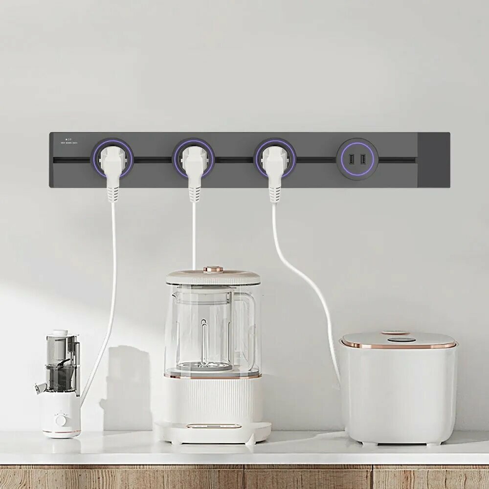 Трековая система, накладная металлическая шина 60 см + 3 евро розетки + 1 USB, серый, розетка-трек