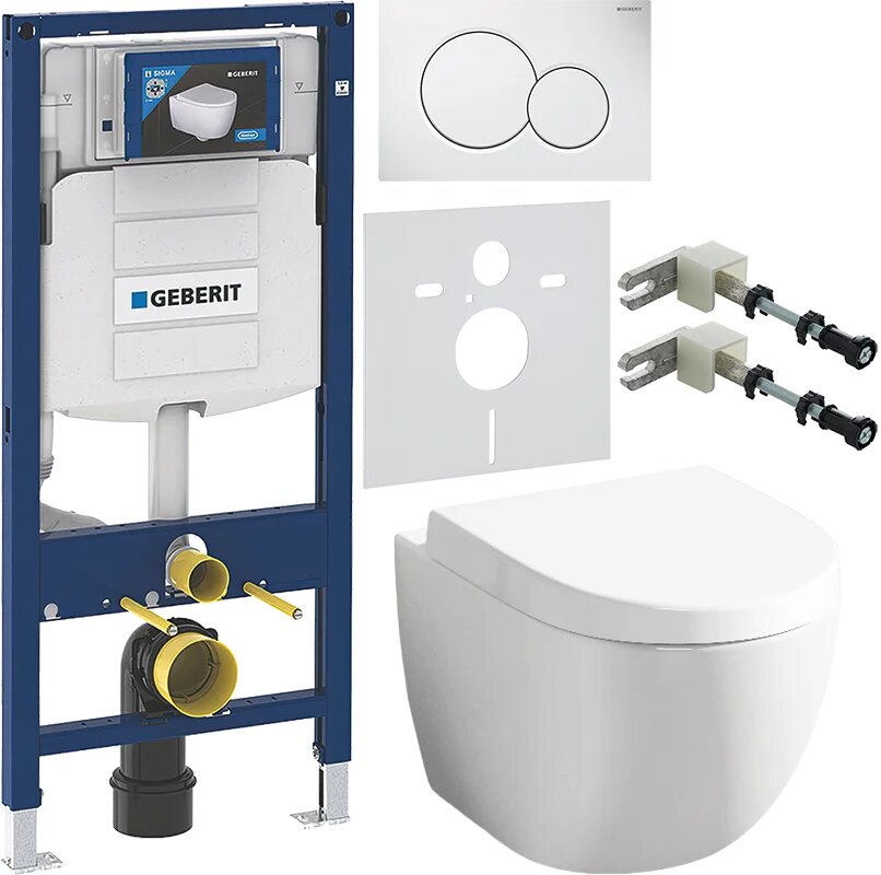 Комплект Унитаз подвесной VitrA Sento 7748B003-0075 / Крышка с микролифтом, петли хром / Инсталляция Geberit Duofix UP 320 111.300.00.5, Кнопка Sigma белая, Крепления к стене