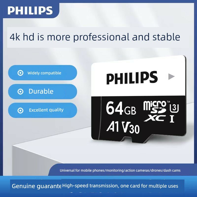 Карта памяти Philips, TF-карта, видеорегистратор, карта памяти для мониторинга, 128 ГБ, высокоскоростная SD-карта, 64