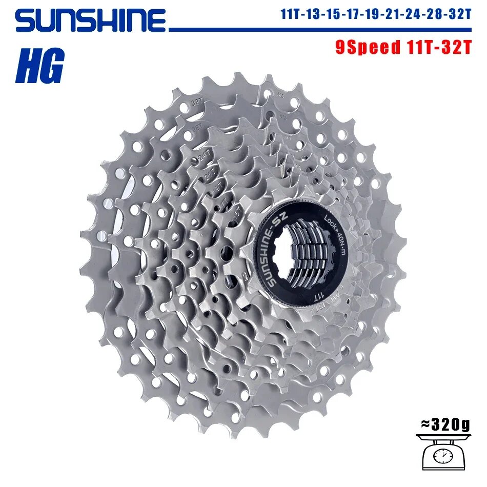 Велосипедная кассета SUNSHINE 8/9/10/11/12 скоростей серебристого цвета 9 Speed 11T-32T