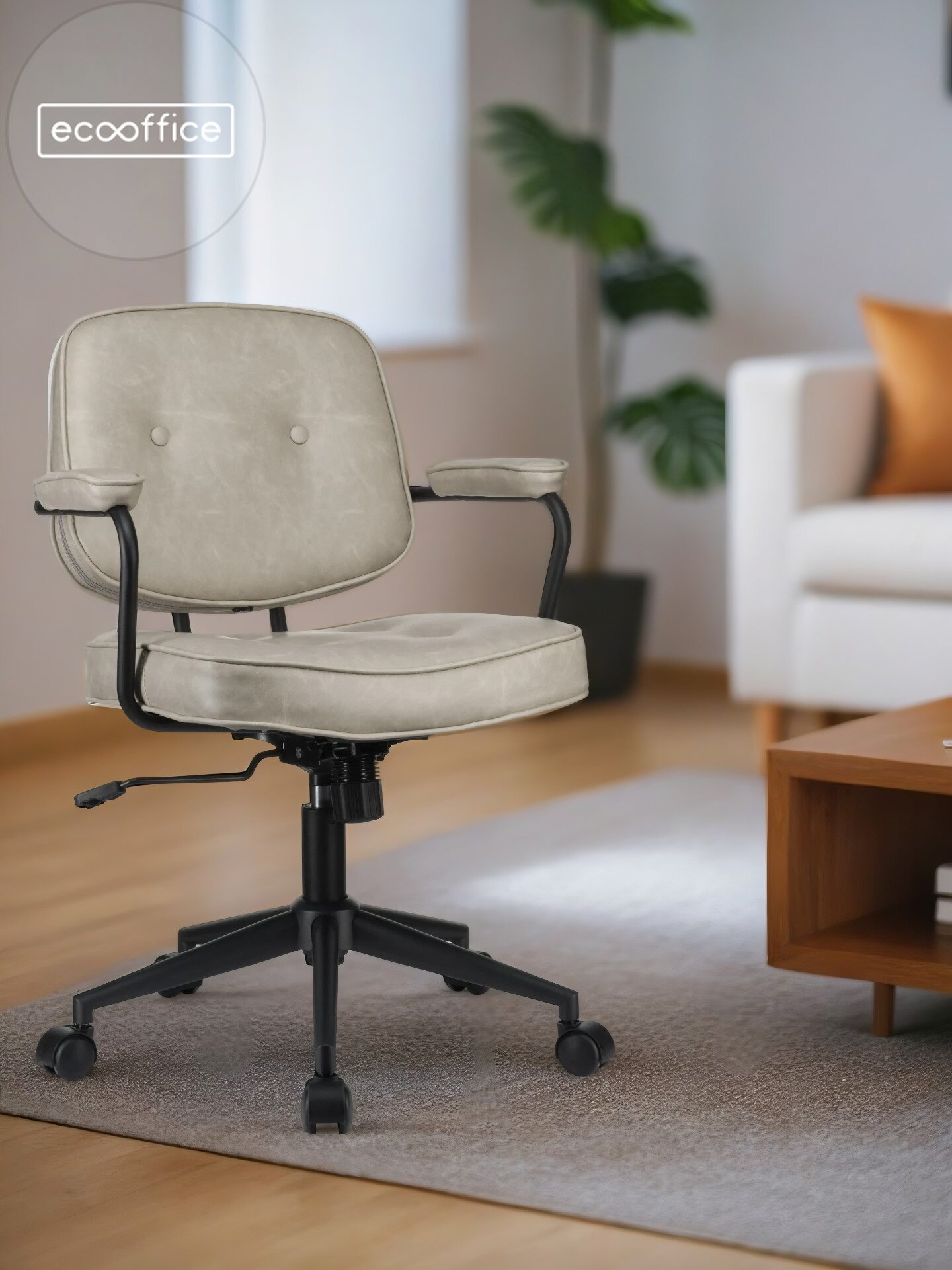 Кресло компьютерное офисное RV Design CHESTER W-221, стул крутящийся на колесиках, Светло-серая экокожа