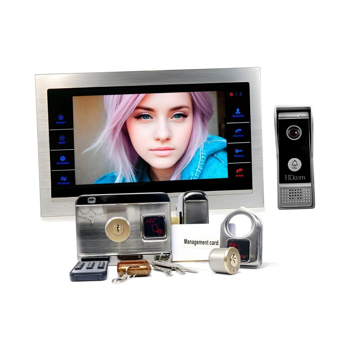 Комплект AHD цветной домофон и замок: Anxing Lock-(AX066) + HDком S101 (бел) (S11682KOM) и вызывная панель - замок домофон. Дистанционное открытие з