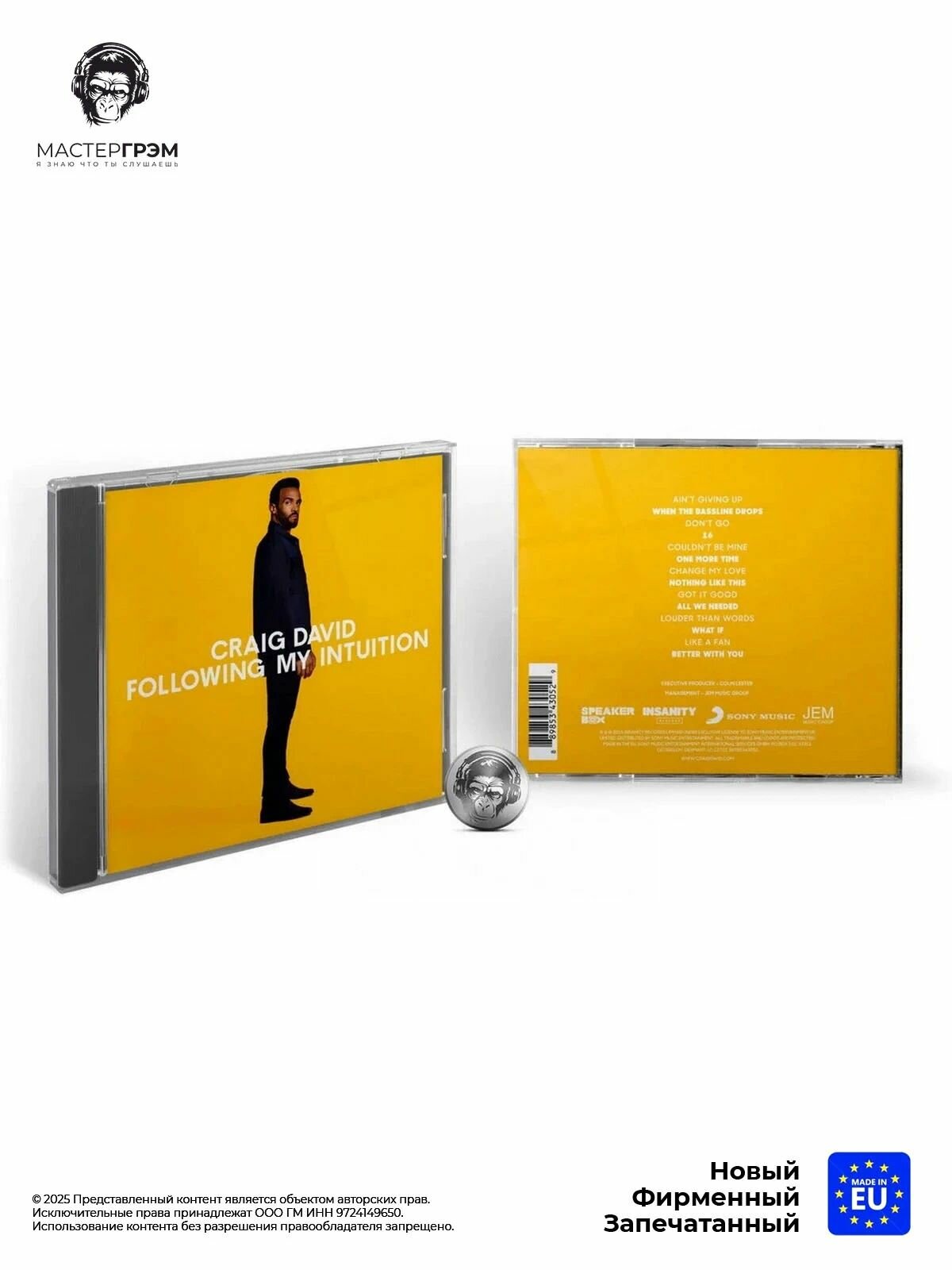 Craig David - Following My Intuition (CD) 2016, Sony, Jewel, Музыкальный диск