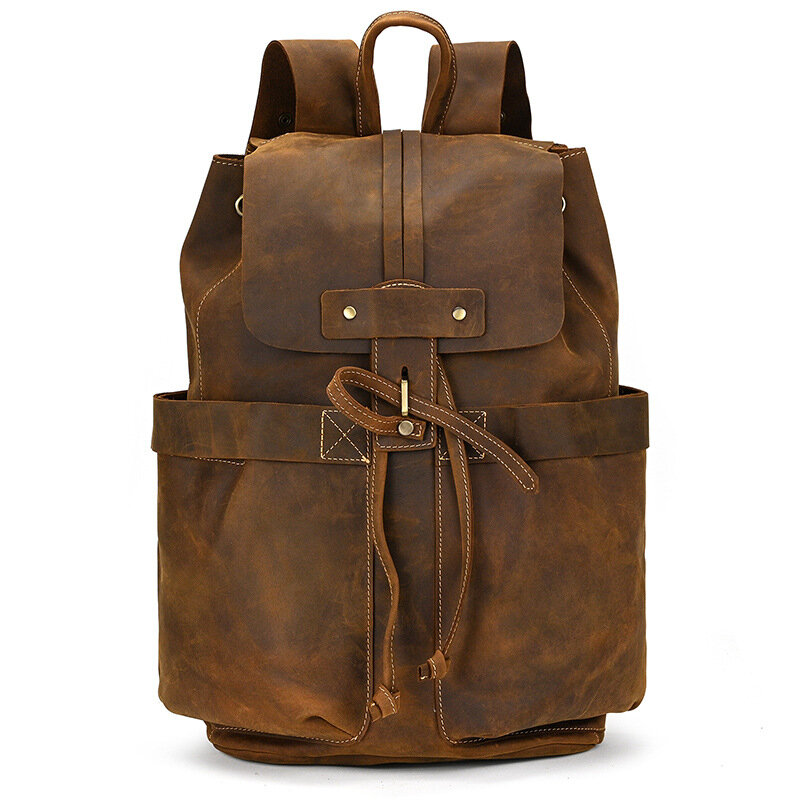 Ретро Crazy Horse кожаный рюкзак мужской ручной работы из воловьей кожи рюкзак из натуральной кожи студенческая школьная сумка персонализированная модная мужская сумка