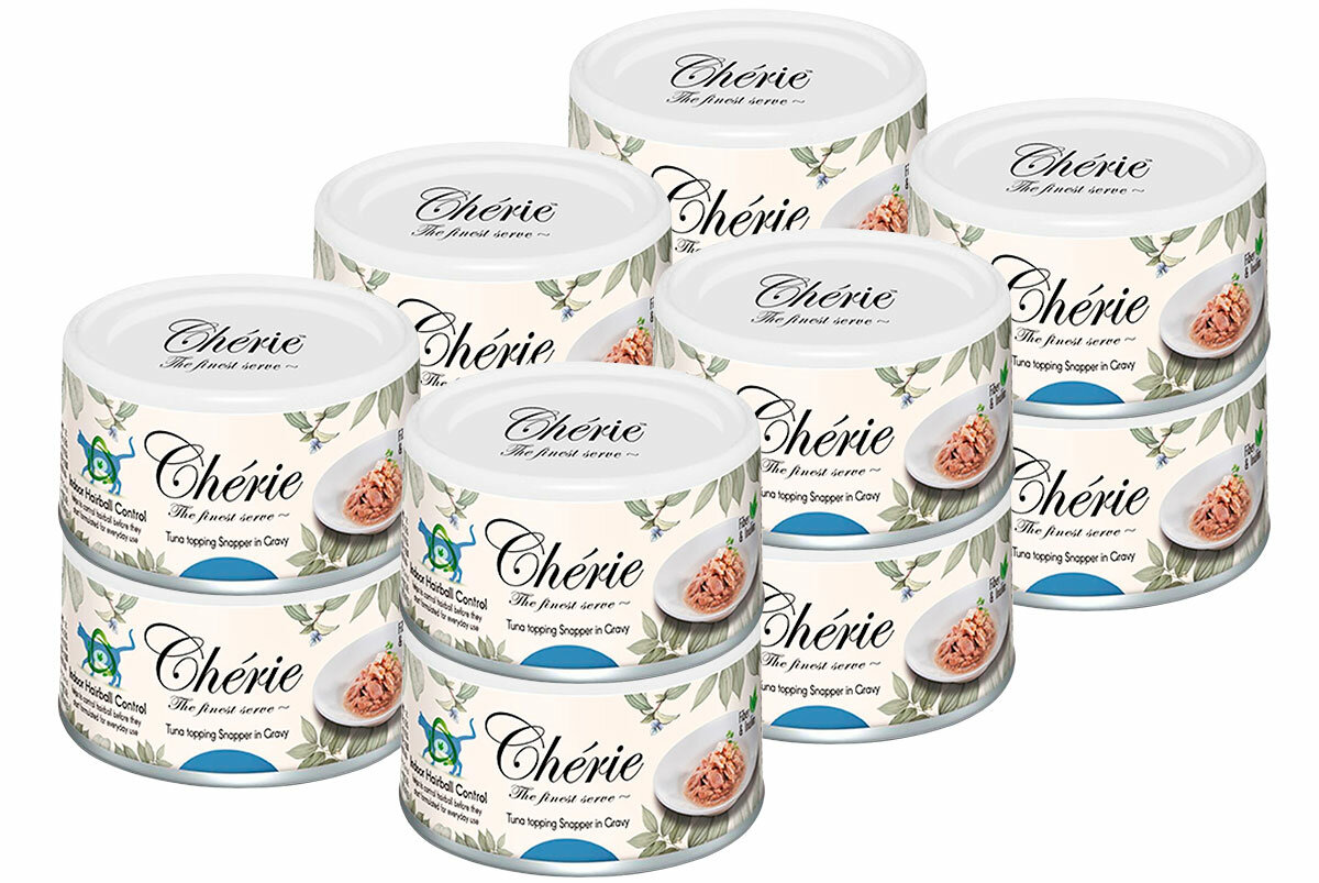 Корм влажный Pettric Cherie Hairball Control Tuna & Snapper для взрослых кошек вывод шерсти, тунец и люциан, 80 г х 12 шт