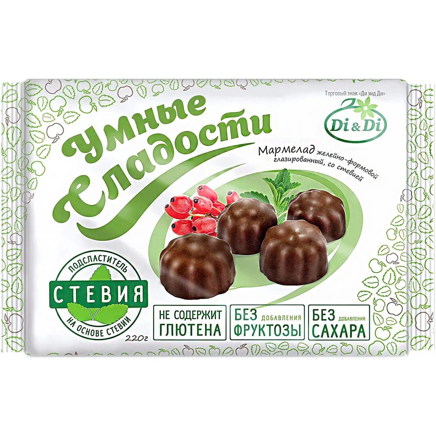 Мармелад Умные сладости Di&Di желейный в шоколадной глазури, стевия, 220г